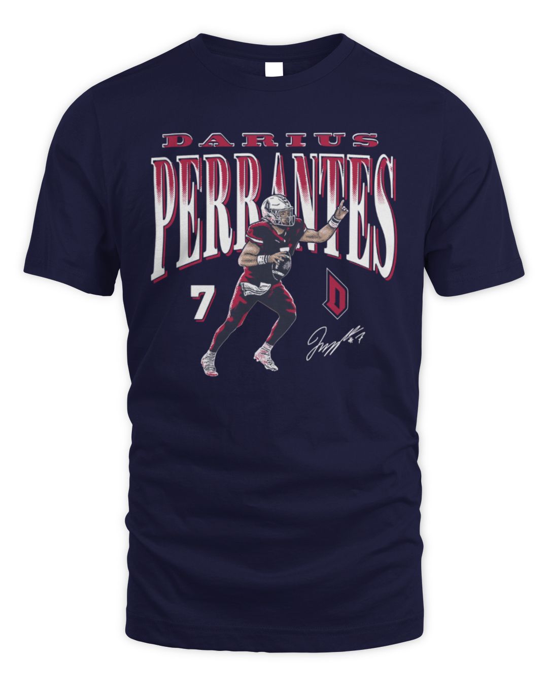Duquesne Dukes #7 Darius Perrantes Navy Tee