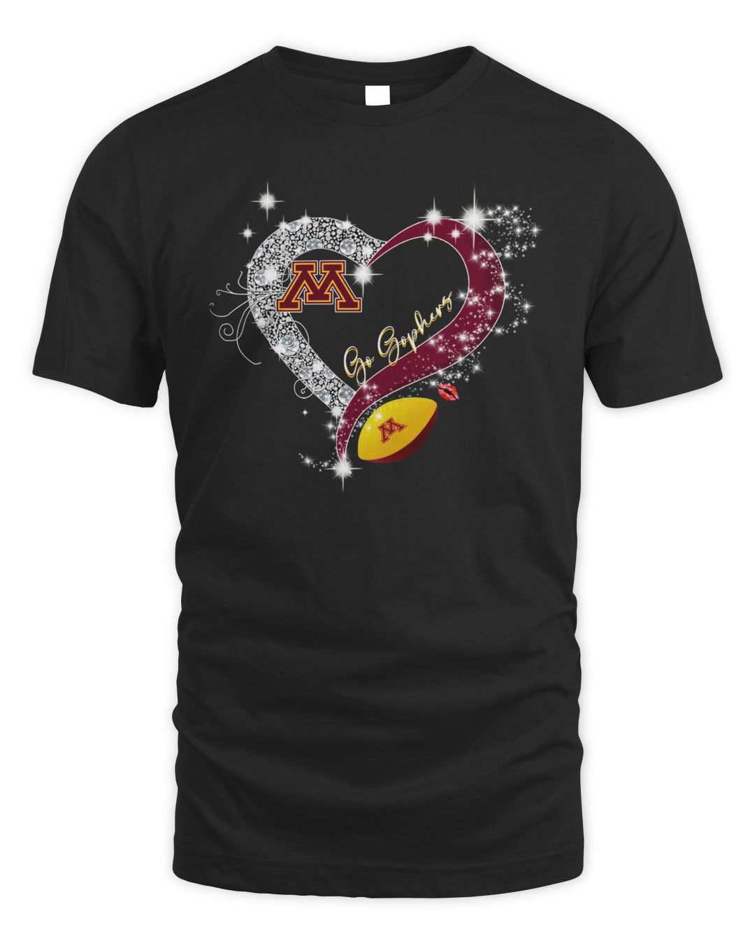 Minnesota Golden Gophers Go Gophers Diamond Heart Logo Shirt Black