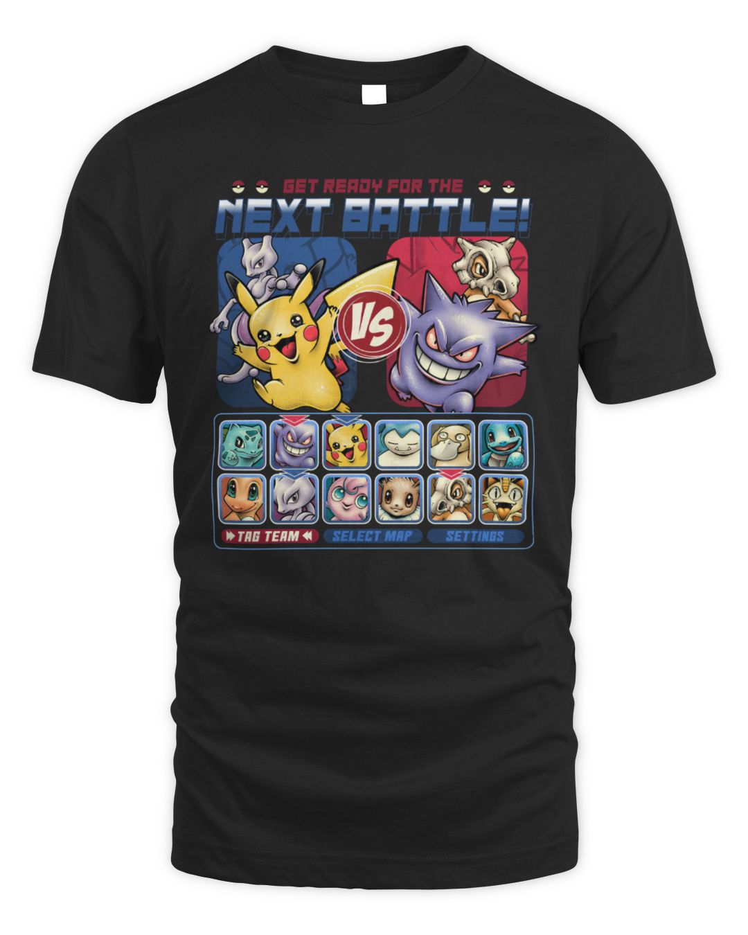 Get Ready For The Pikachu And Mewtwo Vs. Gengar And Cubone Next Battle Tee