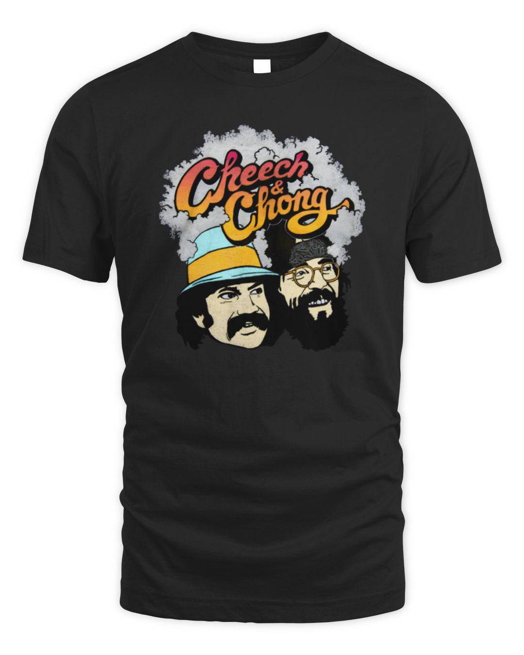 Official Cheech And Chong Smoke Color Cartoon Face Tee Black