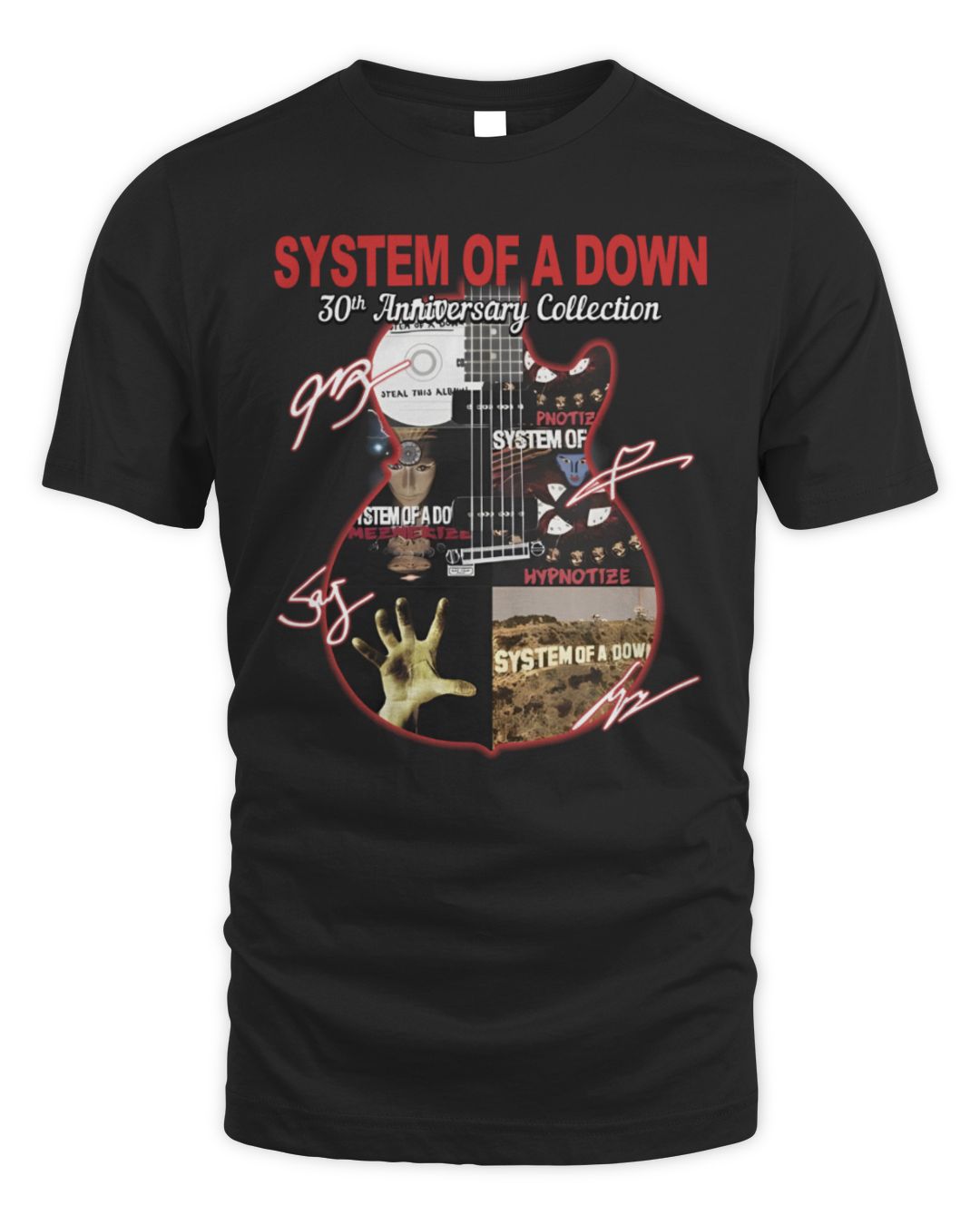 2024 System Of A Down 30th Anniversary Collection Signatures Tee Black