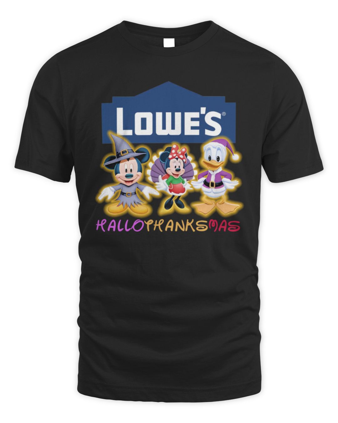 Mickey And Minnie And Donald Duck Lowe’s HalloThanksMas 2024 Tee Shirt