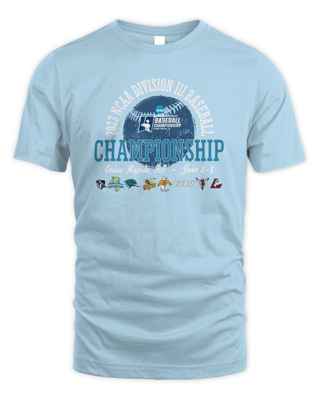 2023 Ncaa Division III Baseball Championship 8 Team Logo Blue Shirt