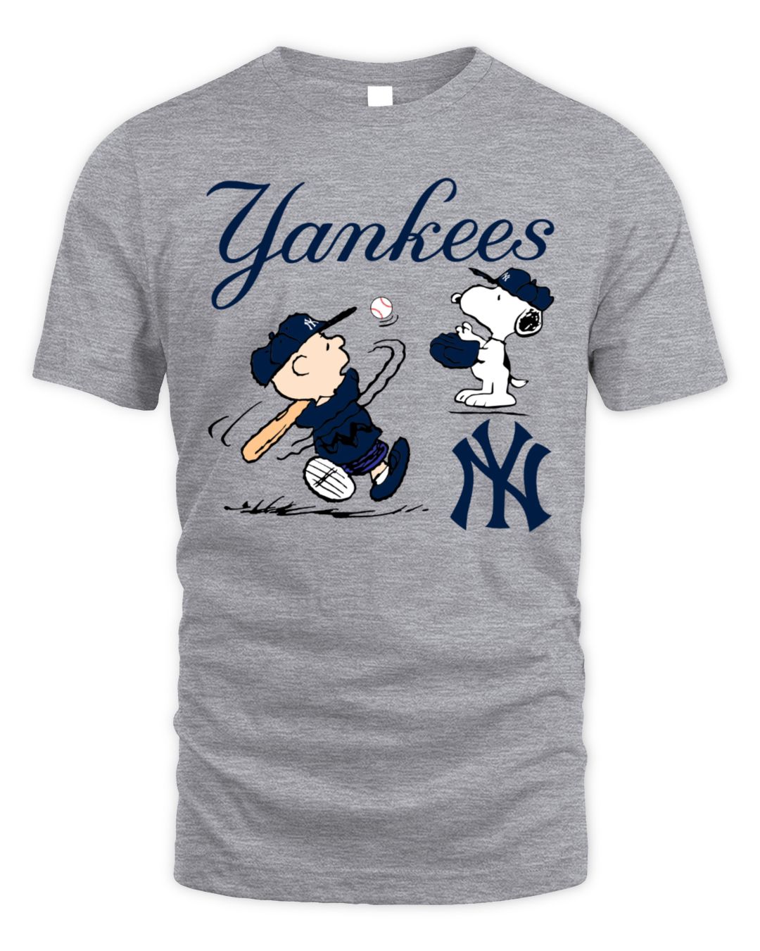 Peanuts Charlie Brown And Snoopy Playing Baseball New York Yankees T-Shirt