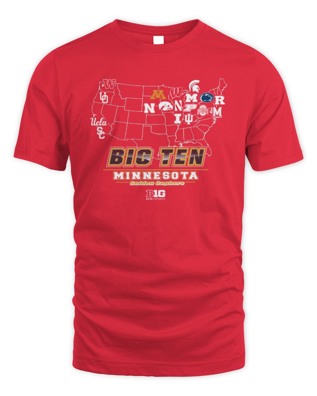 University Of Minnesota Big 10 Conference Logo Map All Team T-Shirt