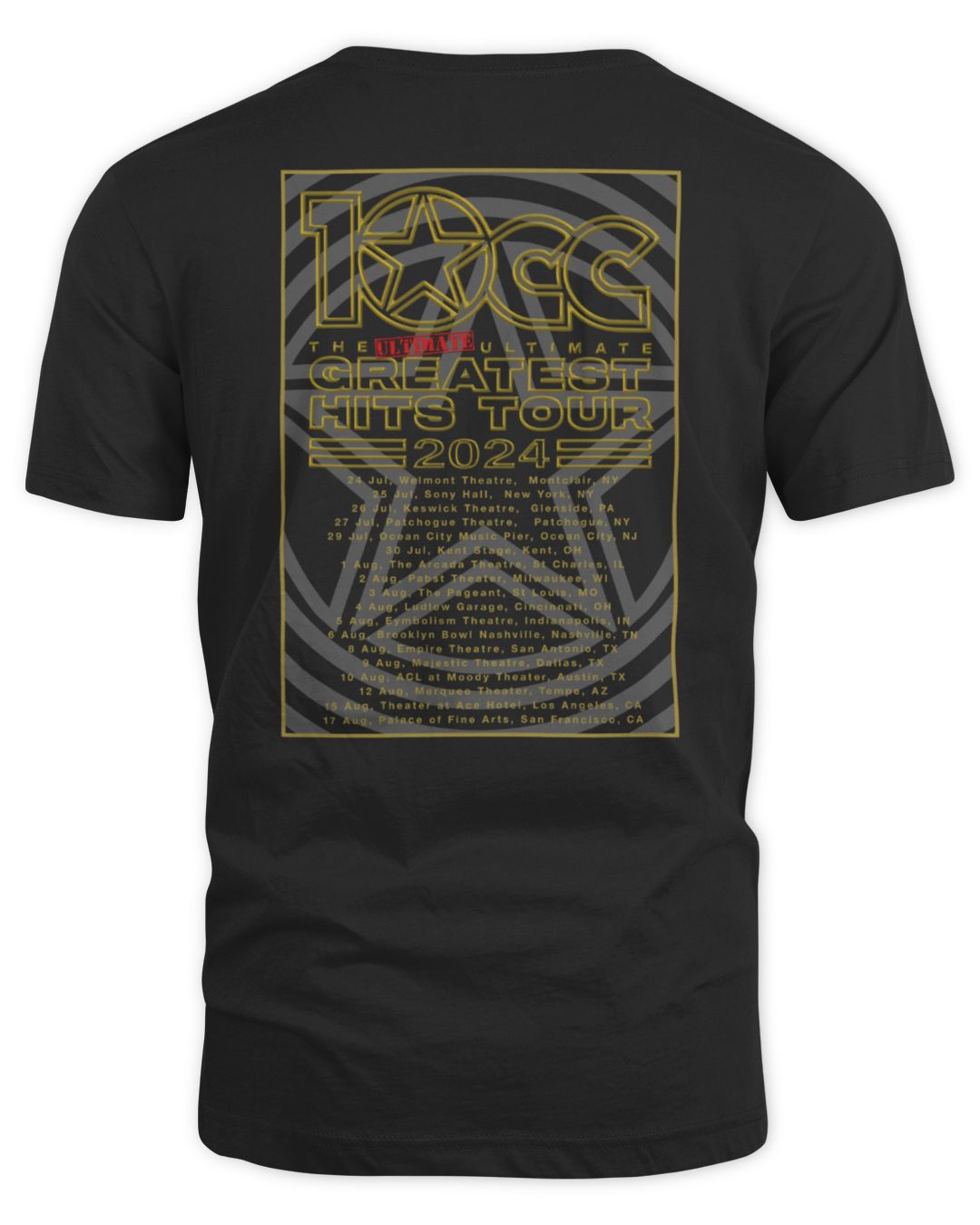 Official 10CC The Ultimate Greatest Hits Tour 2024 Tee Black